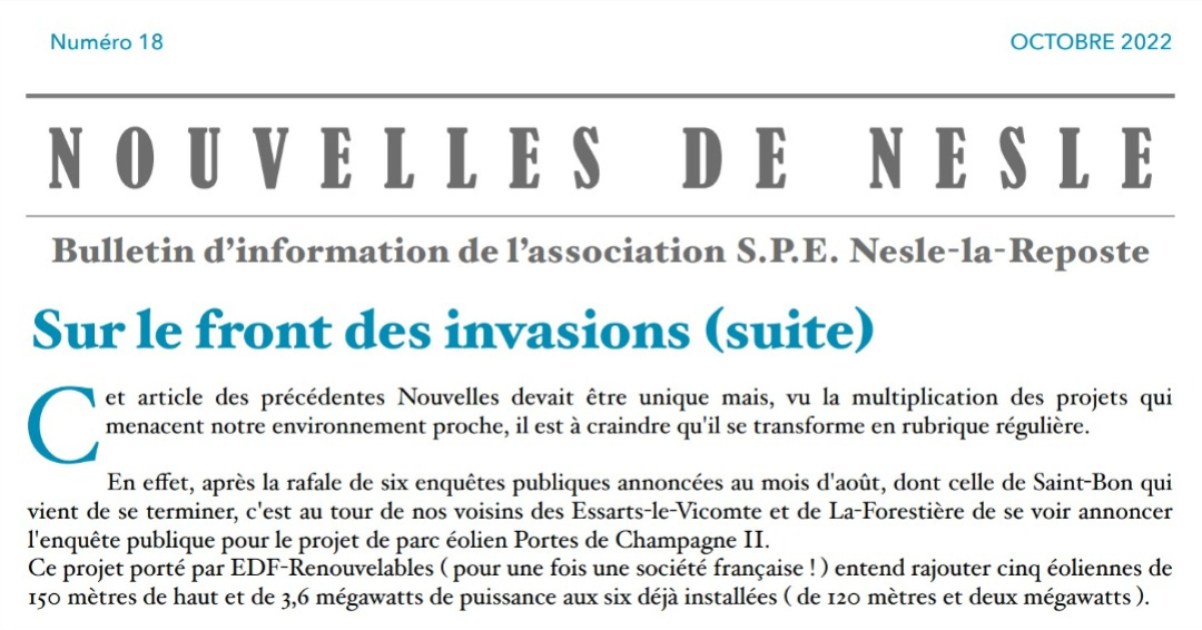 Les nouvelles de Nesle N°18 - Collectif Environnement Champenois En Péril